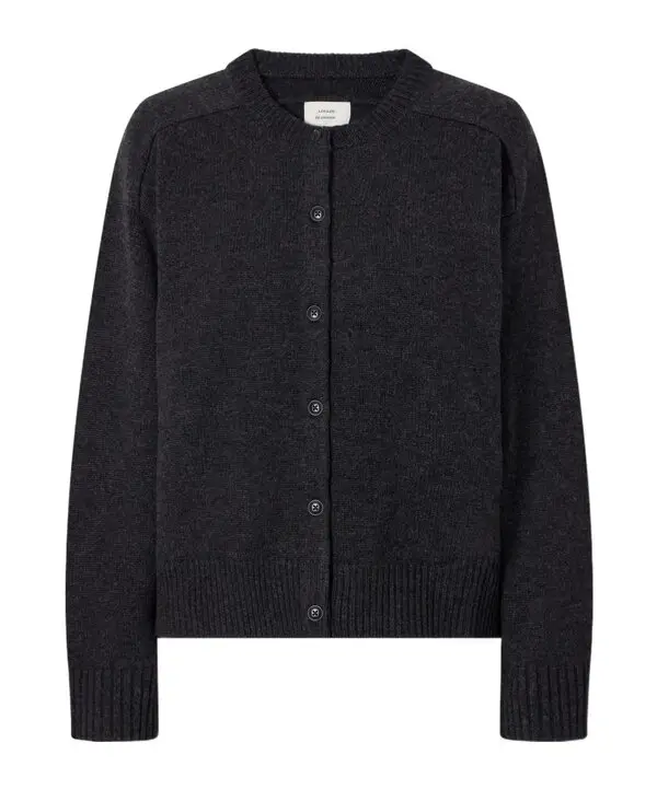 Loulou De Saison Heather Dark Grey Wool Blend Crew Neck Knit Cardigan