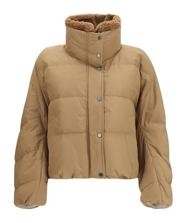 Brunello Cucinelli Techno Cotton Taffeta Down Jacket With Detachable Shearling Insert And Monili
