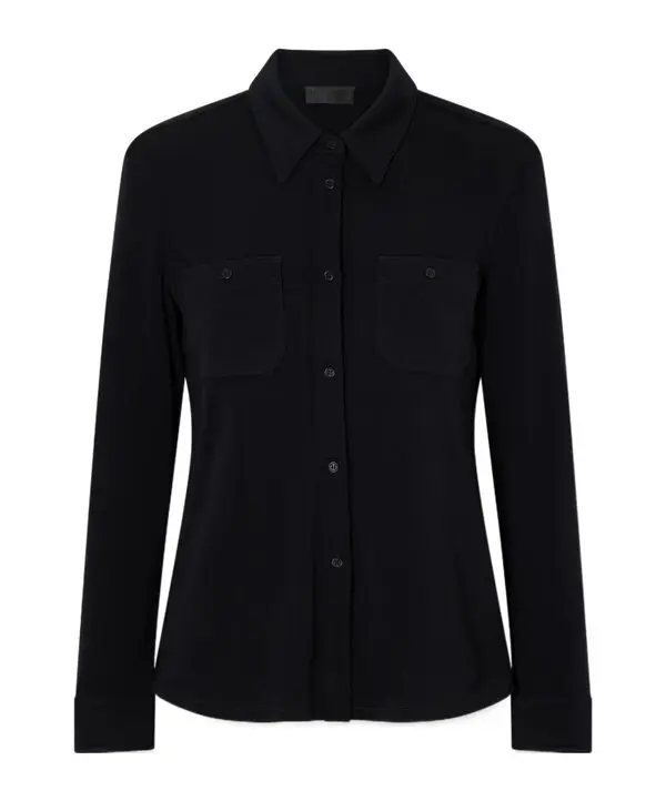 NILI LOTAN Solid Lapel Collar Slim Fit Polo Top