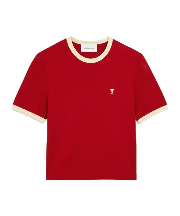 AMI Paris De Coeur Logo Embroidered Crewneck T-shirt