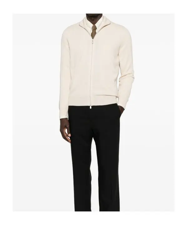 Brunello Cucinelli High Neck Zip-up Knitwear - White