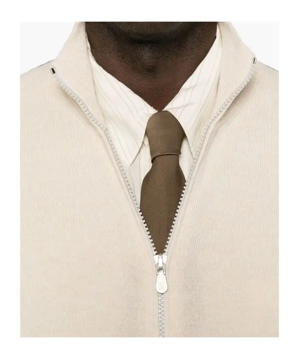 Brunello Cucinelli High Neck Zip-up Knitwear - White