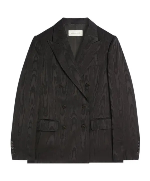 Dries Van Noten Double Breasted Moiré Blazer - Black