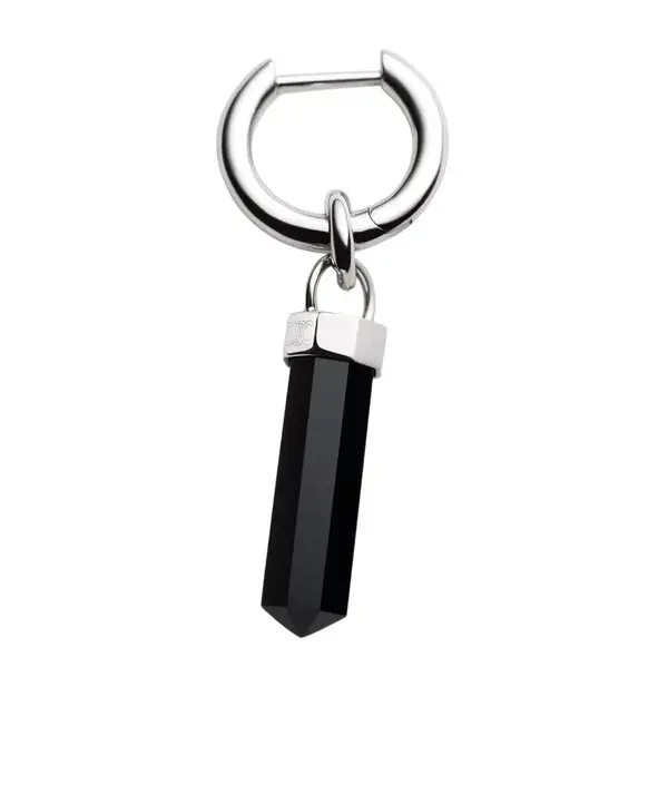 Celine Charms Pendulum Earring In Onyx And Brass With Rhodium Finish