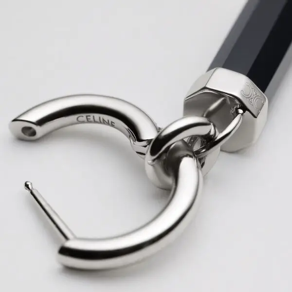 Celine Charms Pendulum Earring In Onyx And Brass With Rhodium Finish