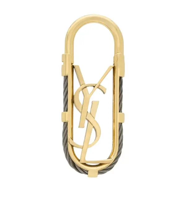 Saint Laurent Gold Colored Keychain With Logo Design In Metal For - Nude