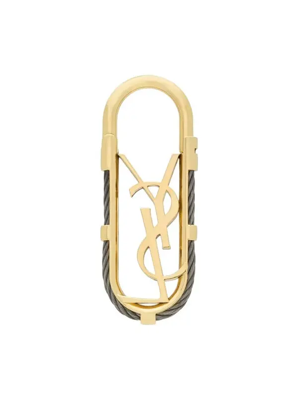 Saint Laurent Gold Colored Keychain With Logo Design In Metal For - Nude
