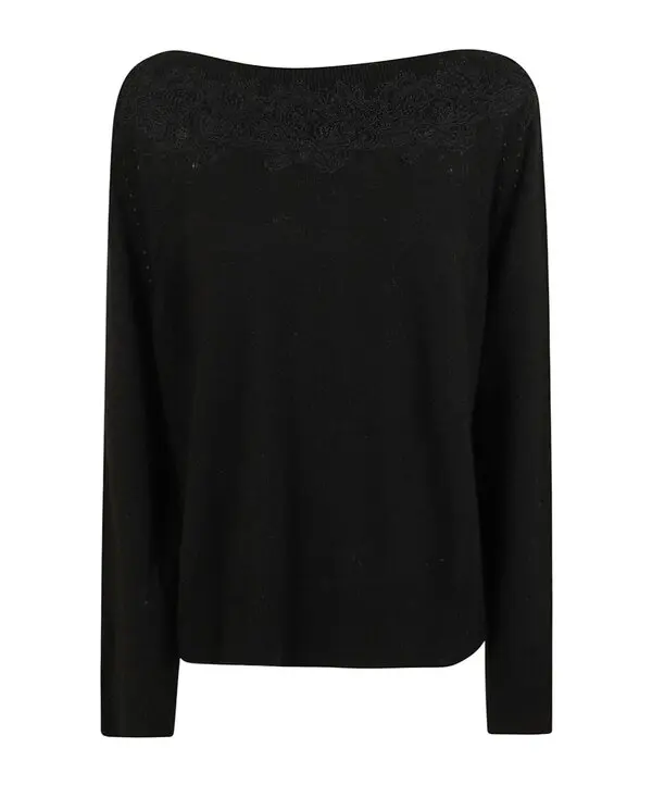 Ermanno Scervino Lace Trim Boat Neck Knitted Sweater - No