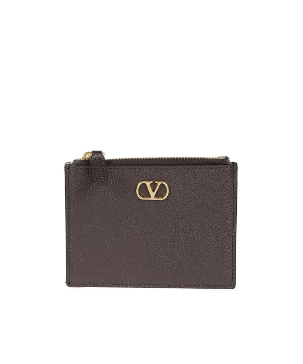 Valentino Garavani Vlogo Signature Zip-up Card Holder - Brown