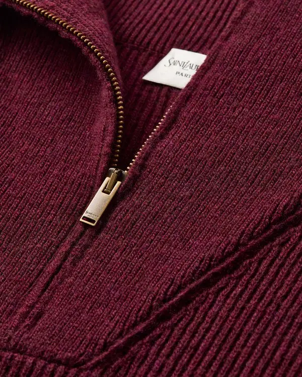Saint Laurent Half-zip Sweater In Rib-knit Wool