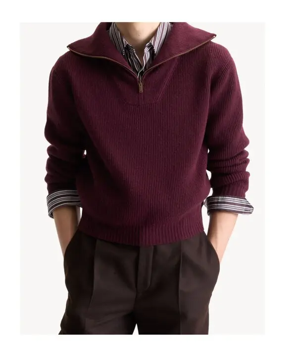 Saint Laurent Half-zip Sweater In Rib-knit Wool
