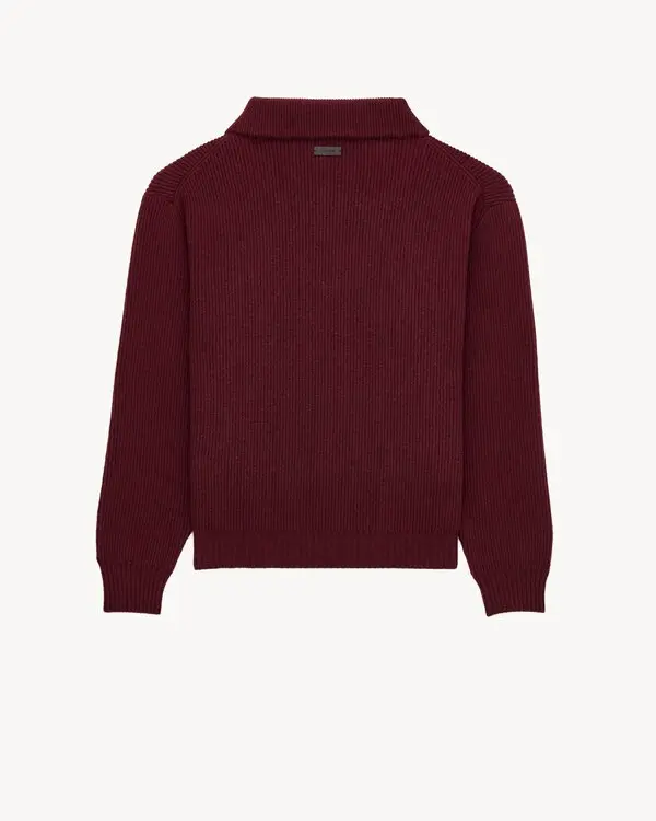 Saint Laurent Rib-knit Wool Half-zip Sweater With Stand Collar - Bordeaux