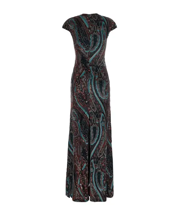 Etro Long Dress With V-neck And Long Sleeves