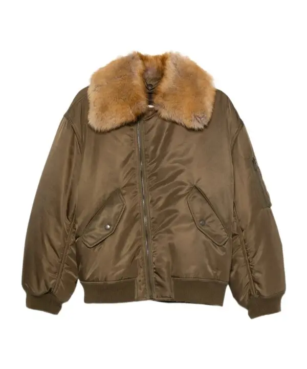 Saint Laurent Zip-up Long-sleeved Bomber Jacket With Fur Collar - Brown