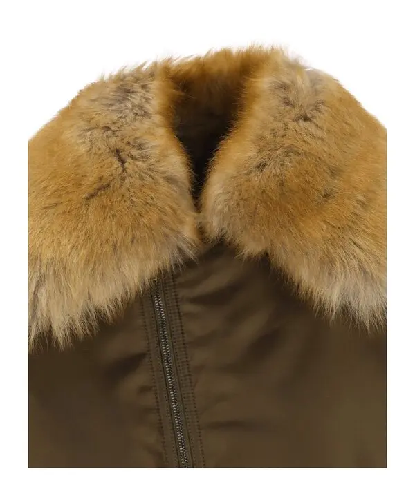 Saint Laurent Zip-up Long-sleeved Bomber Jacket With Fur Collar