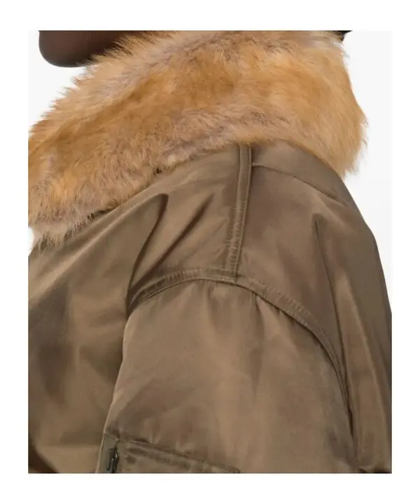 Saint Laurent Zip-up Long-sleeved Bomber Jacket With Fur Collar