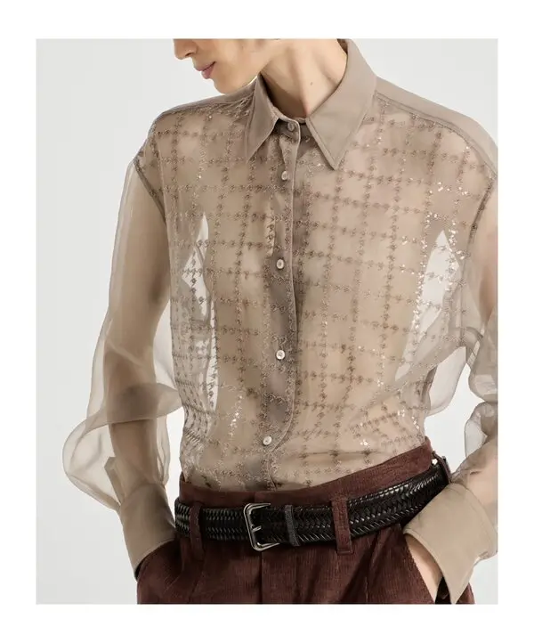 Brunello Cucinelli Embellished Semi-sheer Shirt