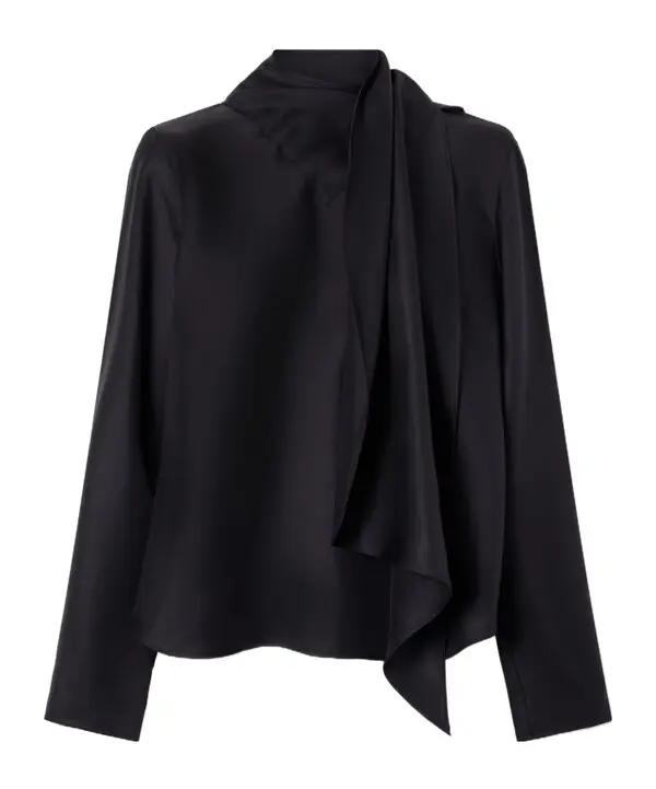 Loulou De Saison Satin Tie Blouse - Black