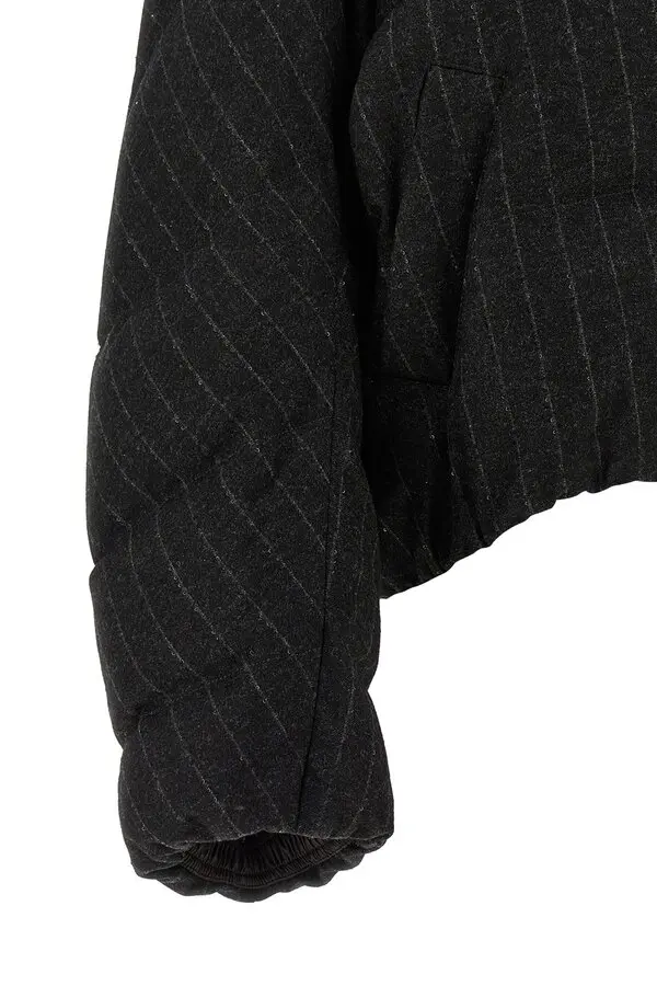 Brunello Cucinelli Pinstriped Padded Jacket With Stand Collar - Grey