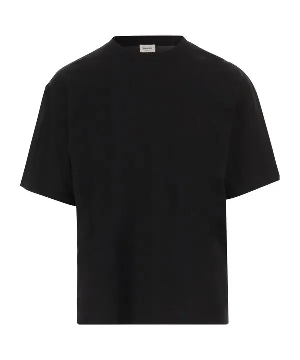 Saint Laurent Logo Embroidered Crewneck T-shirt - Black