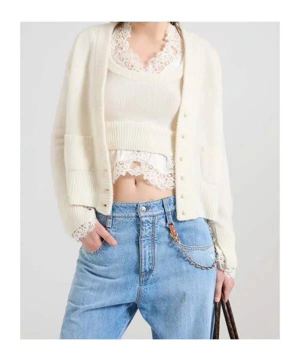 Ermanno Scervino Lace-trim V-neck Cardigan