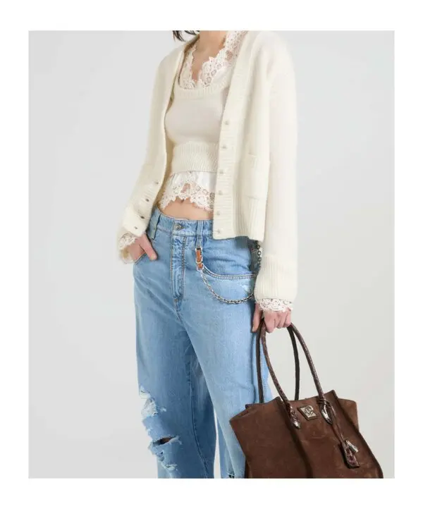 Ermanno Scervino Lace-trim V-neck Cardigan
