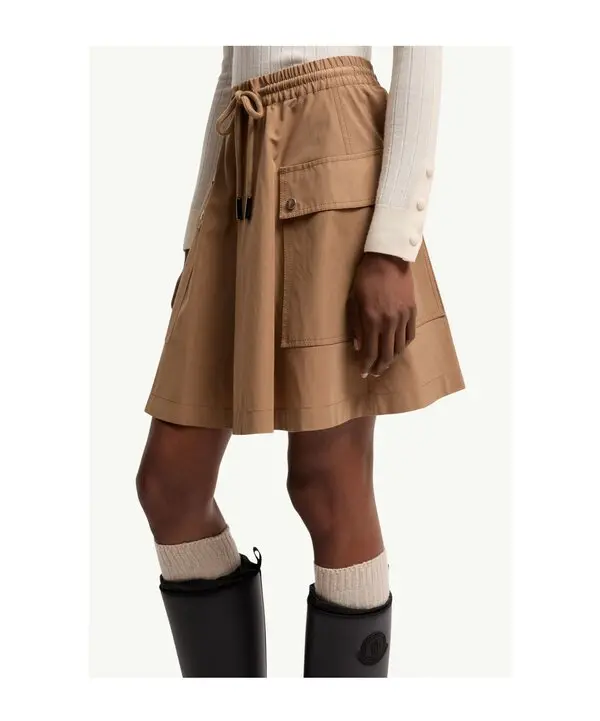 Moncler Cotton Blend A-line Mini Skirt With Cargo Pockets And Drawstring Waist - No