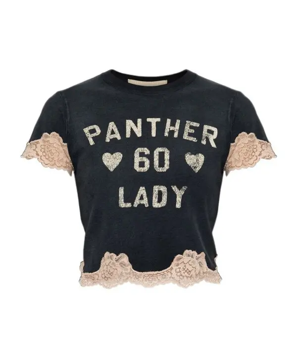 Valentino Garavani Lace Trimmed Cropped T-shirt - Black