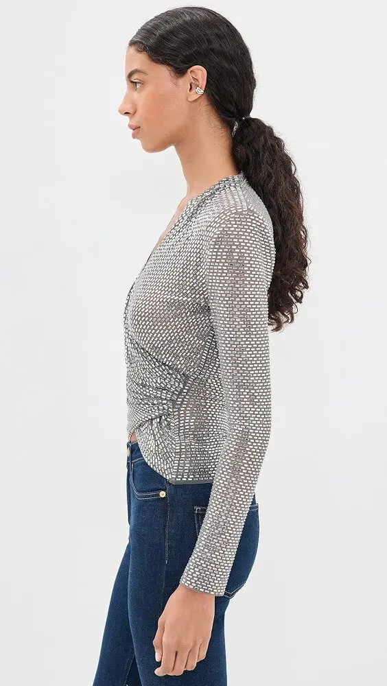 SELF-PORTRAIT Rhinestone Mesh Wrap Top