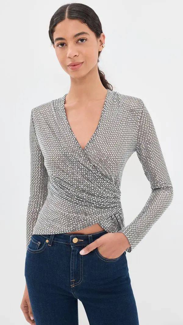 SELF-PORTRAIT Rhinestone Mesh Wrap Top