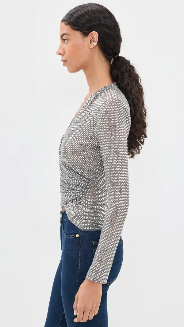 SELF-PORTRAIT Rhinestone Mesh Wrap Top