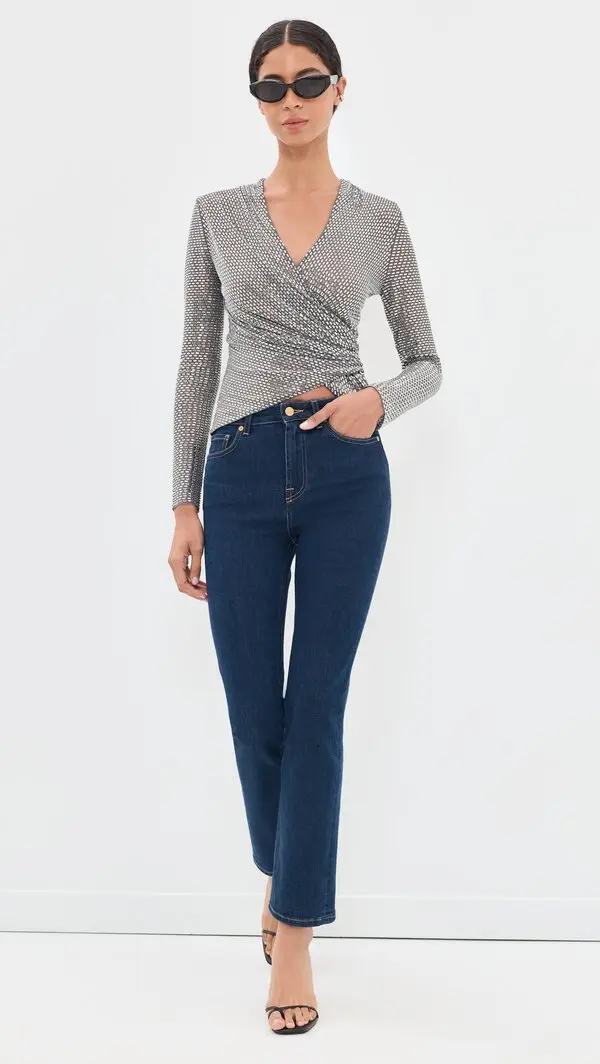 SELF-PORTRAIT Rhinestone Mesh Wrap Top