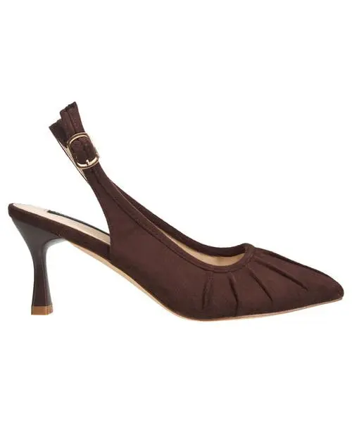 French Connection Ruched Kitten Heel Slingback Pumps - Brown