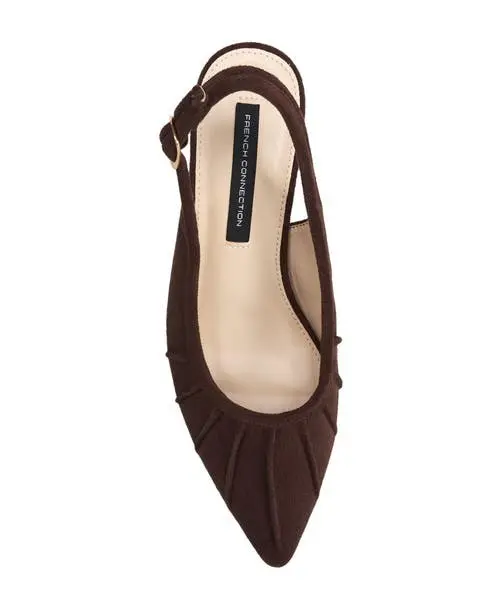 French Connection Ruched Kitten Heel Slingback Pumps - Brown