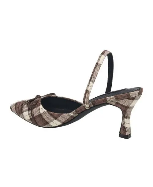 French Connection Bowy Plaid Kitten Heel Slingback Pumps - Brown Multi