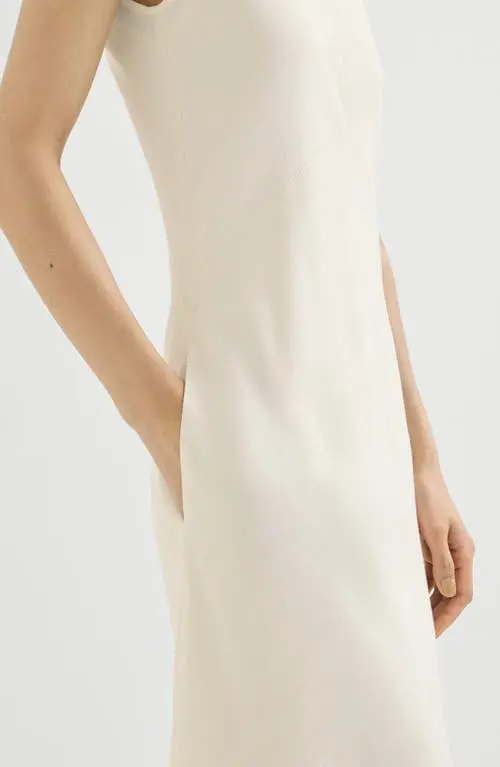 Brunello Cucinelli Viscose And Linen Fluid Twill Maxi Dress With Embellished Collar