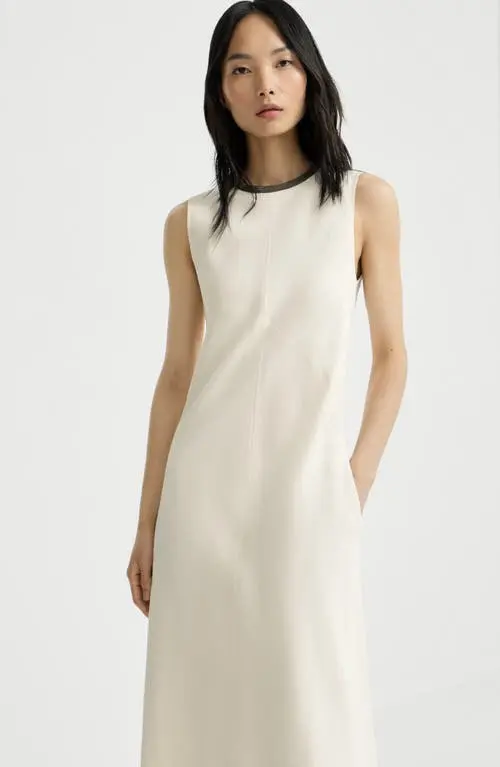 Brunello Cucinelli Viscose And Linen Fluid Twill Maxi Dress With Embellished Collar
