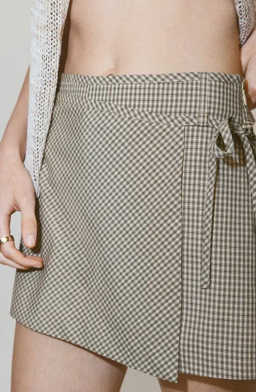 Mango Checkered Tie Waist Skort
