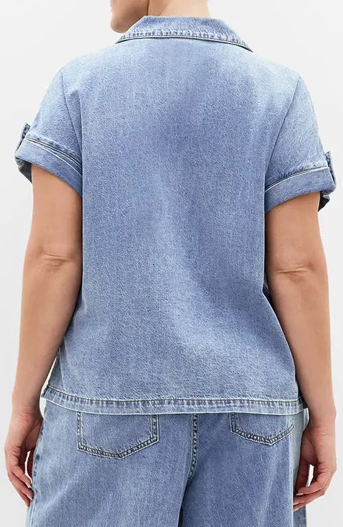 City Chic Cotton Denim Shirt - Light Denim