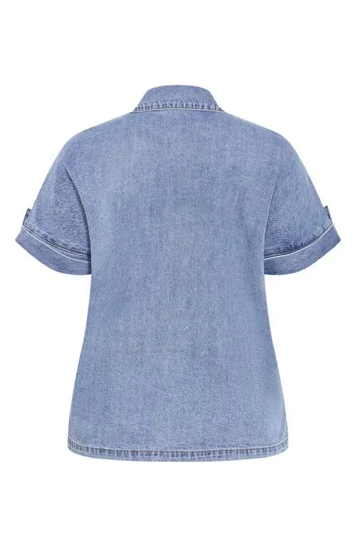 City Chic Cotton Denim Shirt - Light Denim