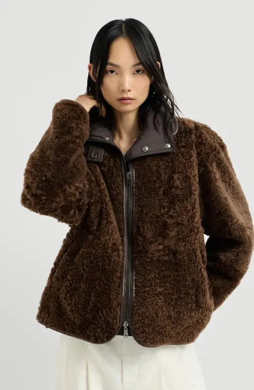 Brunello Cucinelli Fuzzy Shearling Reversible Outerwear Jacket With Monili