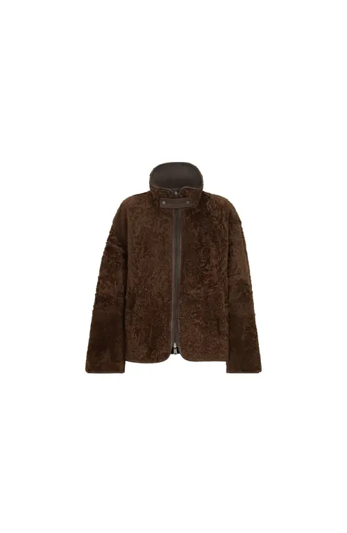 Brunello Cucinelli Fuzzy Shearling Reversible Outerwear Jacket With Monili