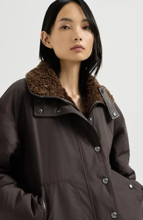 Brunello Cucinelli Fuzzy Shearling Reversible Outerwear Jacket With Monili