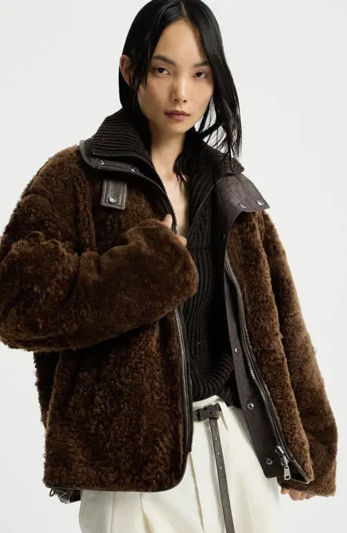 Brunello Cucinelli Fuzzy Shearling Reversible Outerwear Jacket With Monili