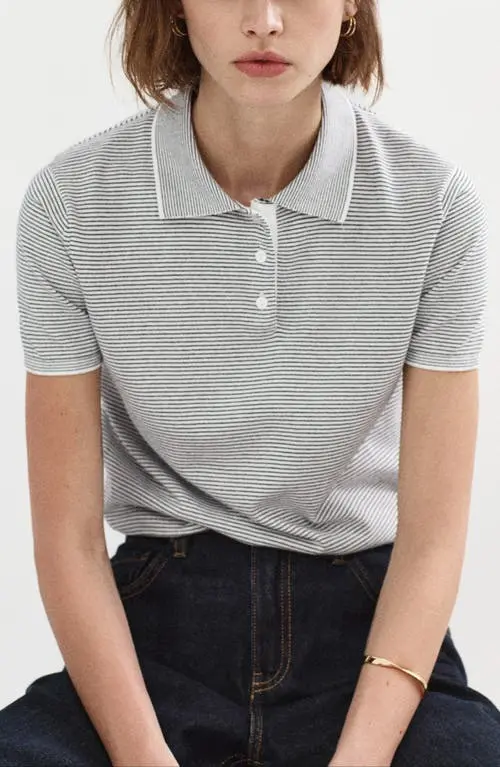 Mango Stripe Polo Sweater - Navy