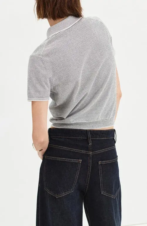 Mango Stripe Polo Sweater - Navy
