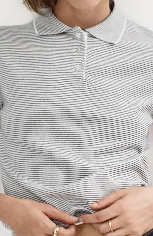 Mango Stripe Polo Sweater - Navy