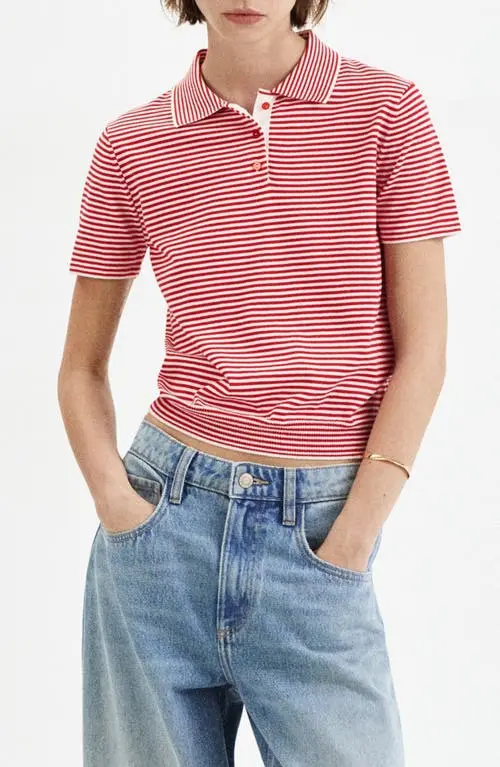 Mango Striped Cotton Polo Sweater - Red