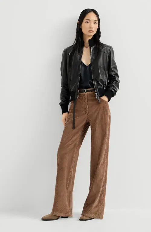 Brunello Cucinelli Cotton Corduroy Straight Five-pocket Trousers With Monili - Dattero