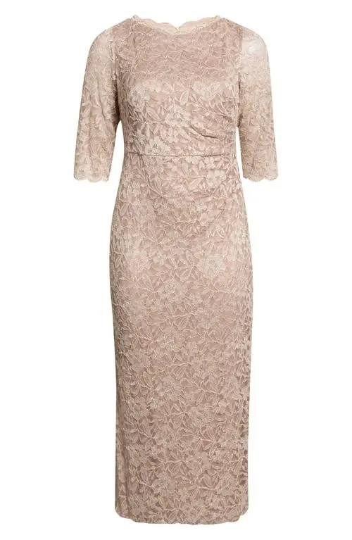 JESSICA HOWARD Floral Lace Sheath Dress With Scalloped Neckline - Champagne